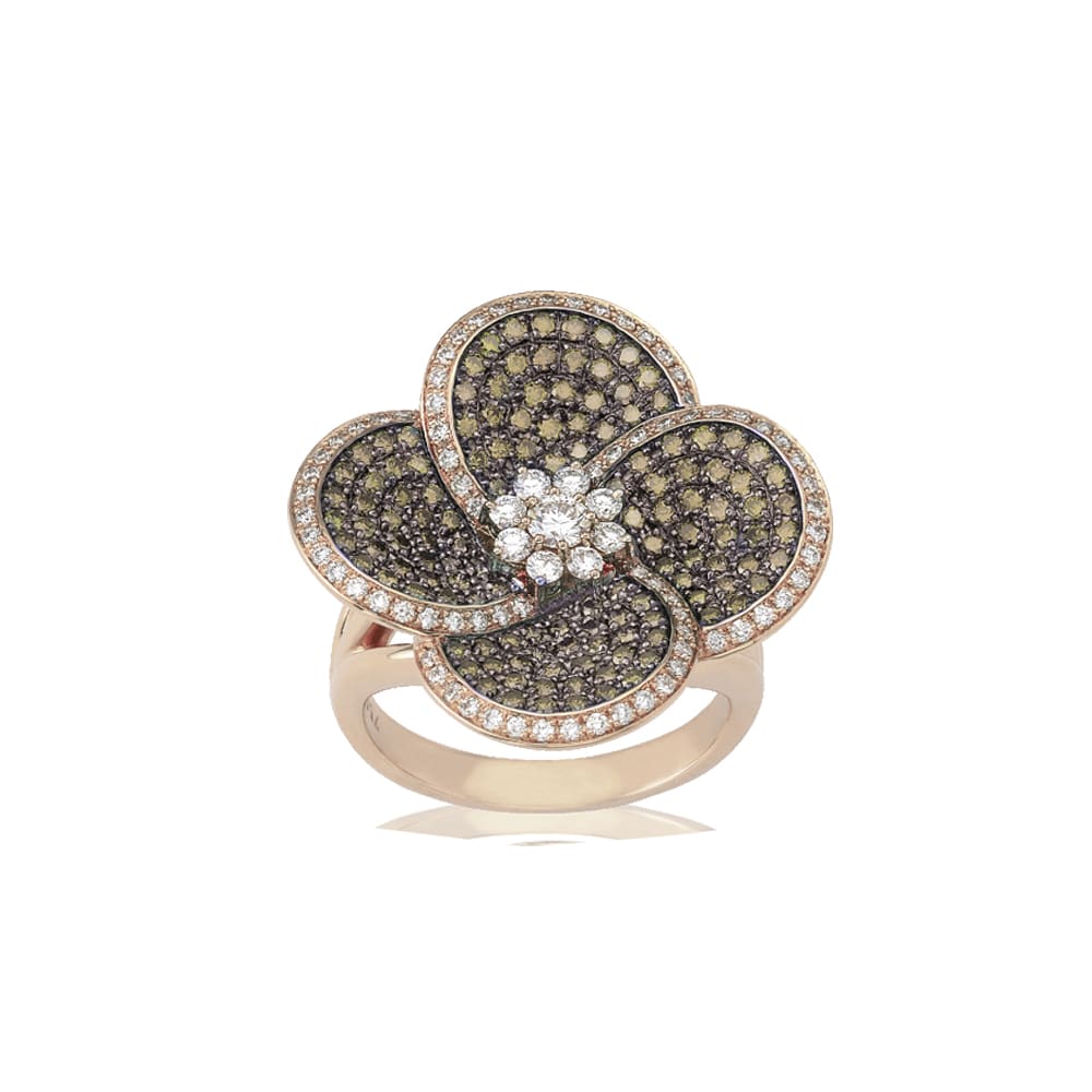 Volcanic Flower Collection Ring with diamonds - Poniros Jewellery